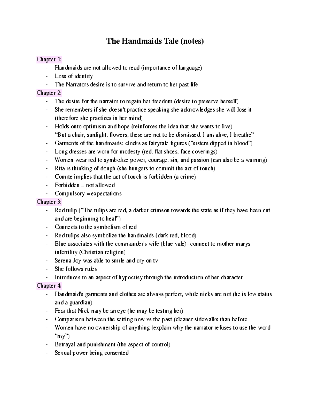 Handmaids tale notes - Google Docs - The Handmaids Tale (notes) Chapter ...