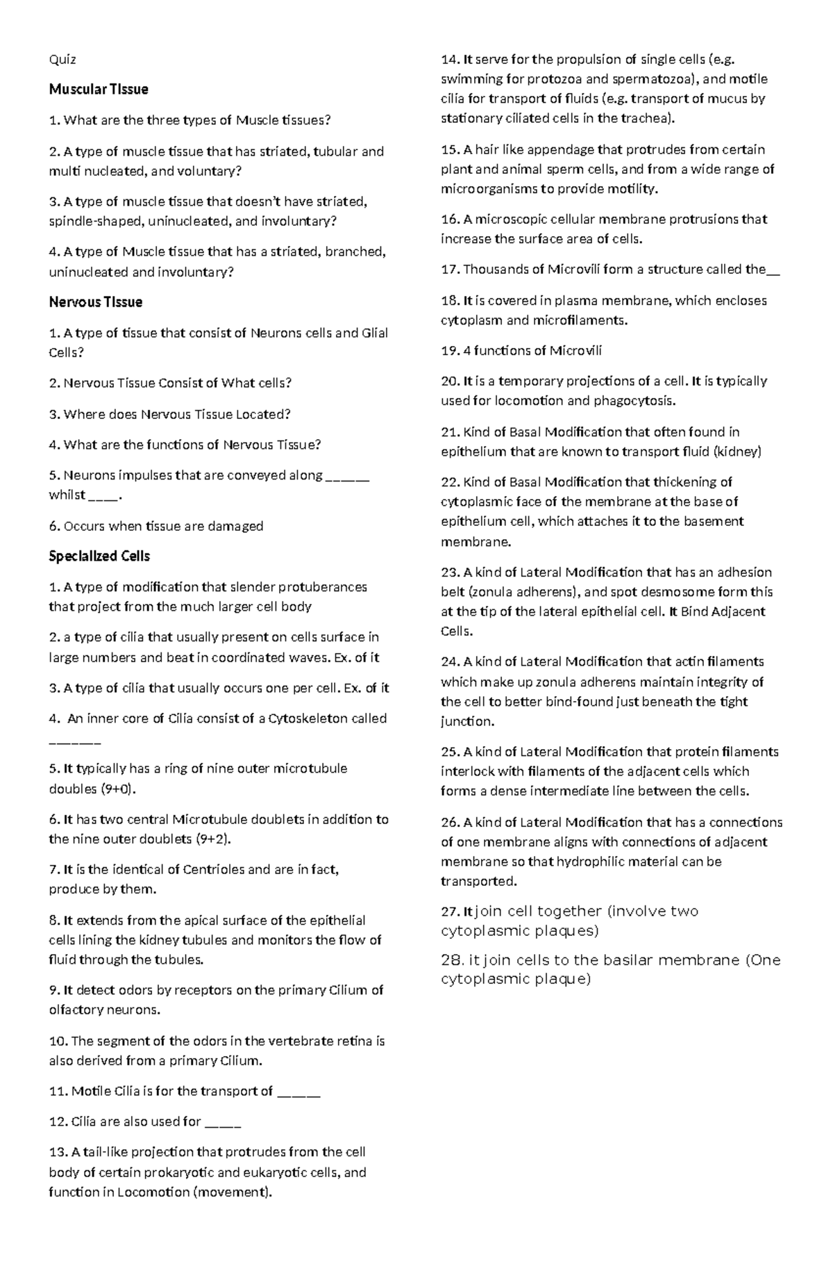 Quiz Tissues - DSFHGHFVJ - Quiz Muscular Tissue What are the three ...