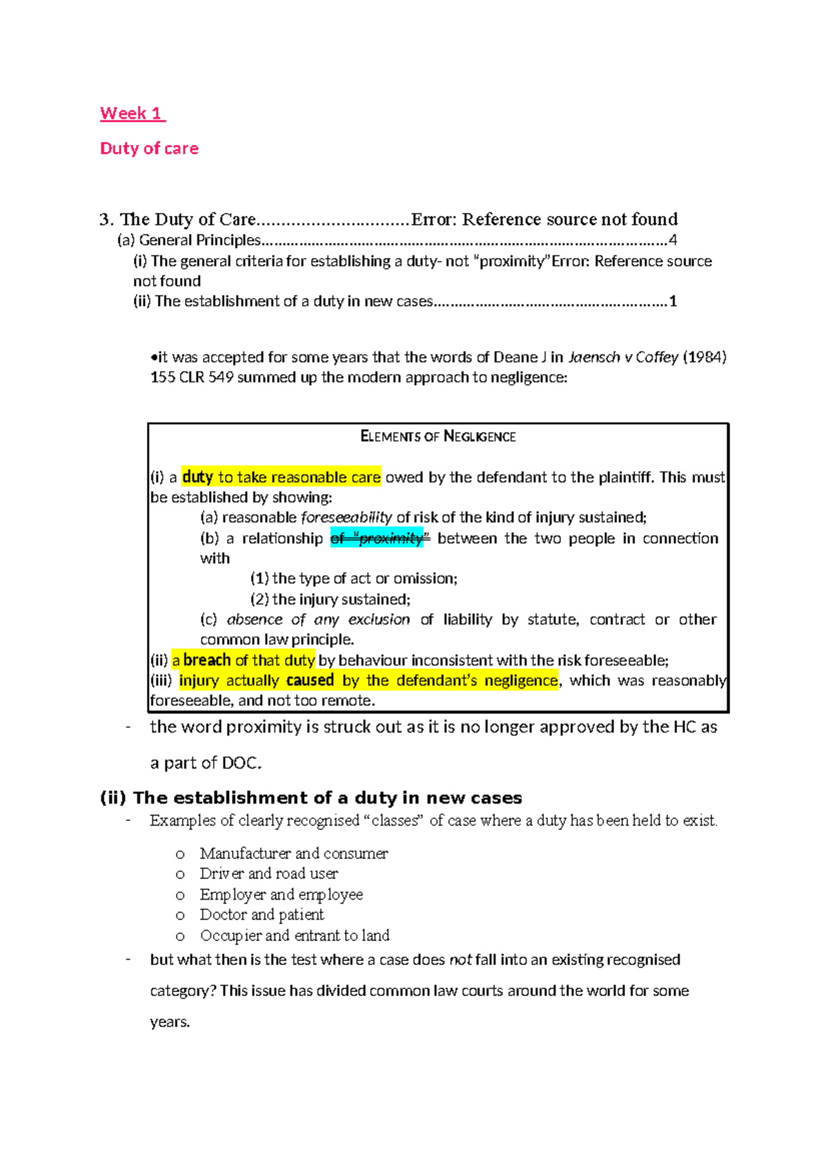 Torts summary notes week 1-3 - Week 1 Duty of care 3. The Duty of - Studocu