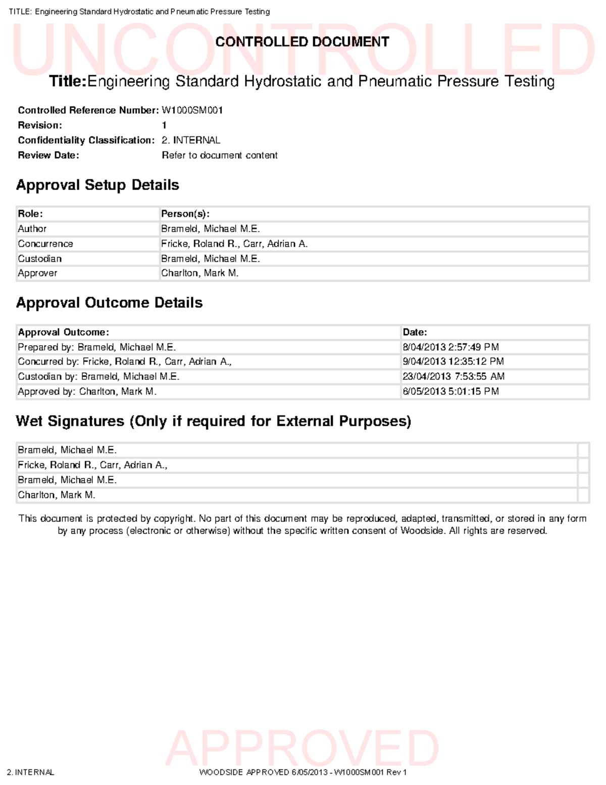 W1000SM001 Engineering Standard Hydrostatic and Pneumatic Pressure ...