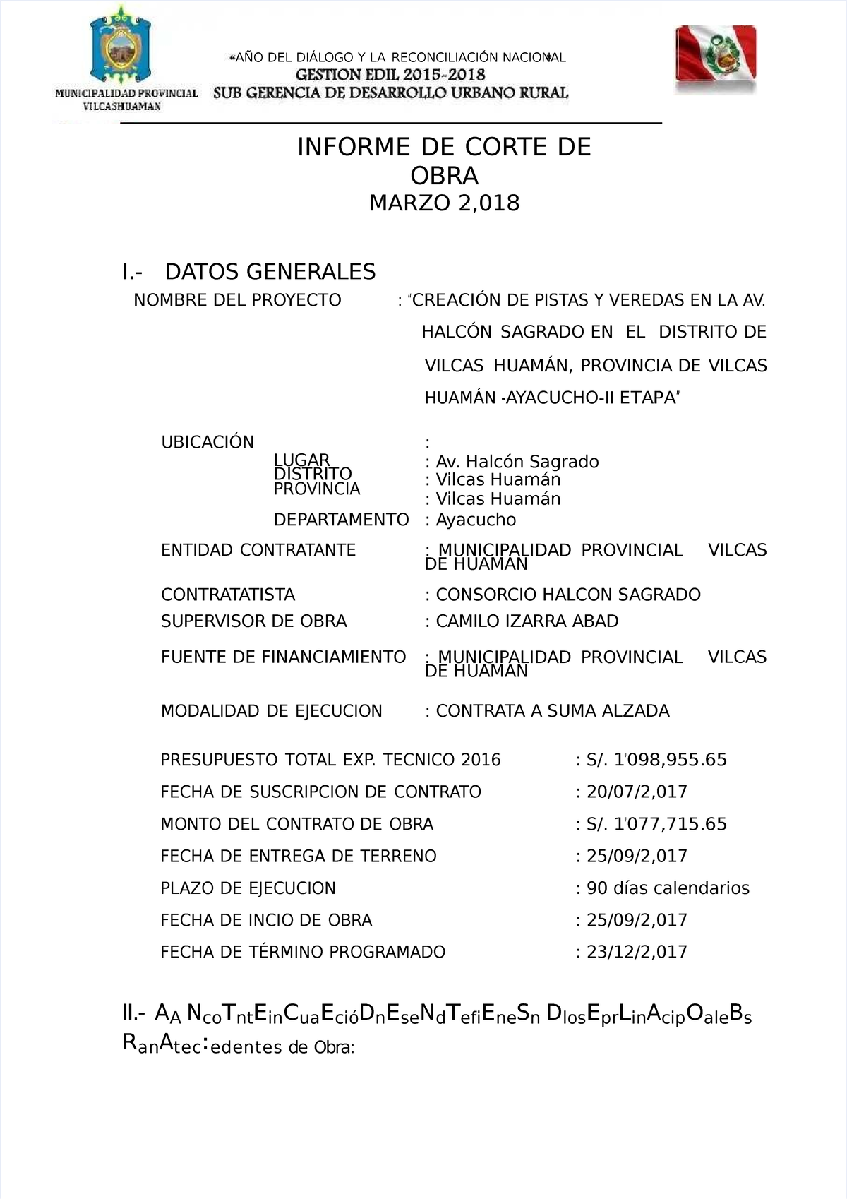 Pdf informe de corte de obra marzo 2018 - INFORME DE CORTE DE OBRA ...