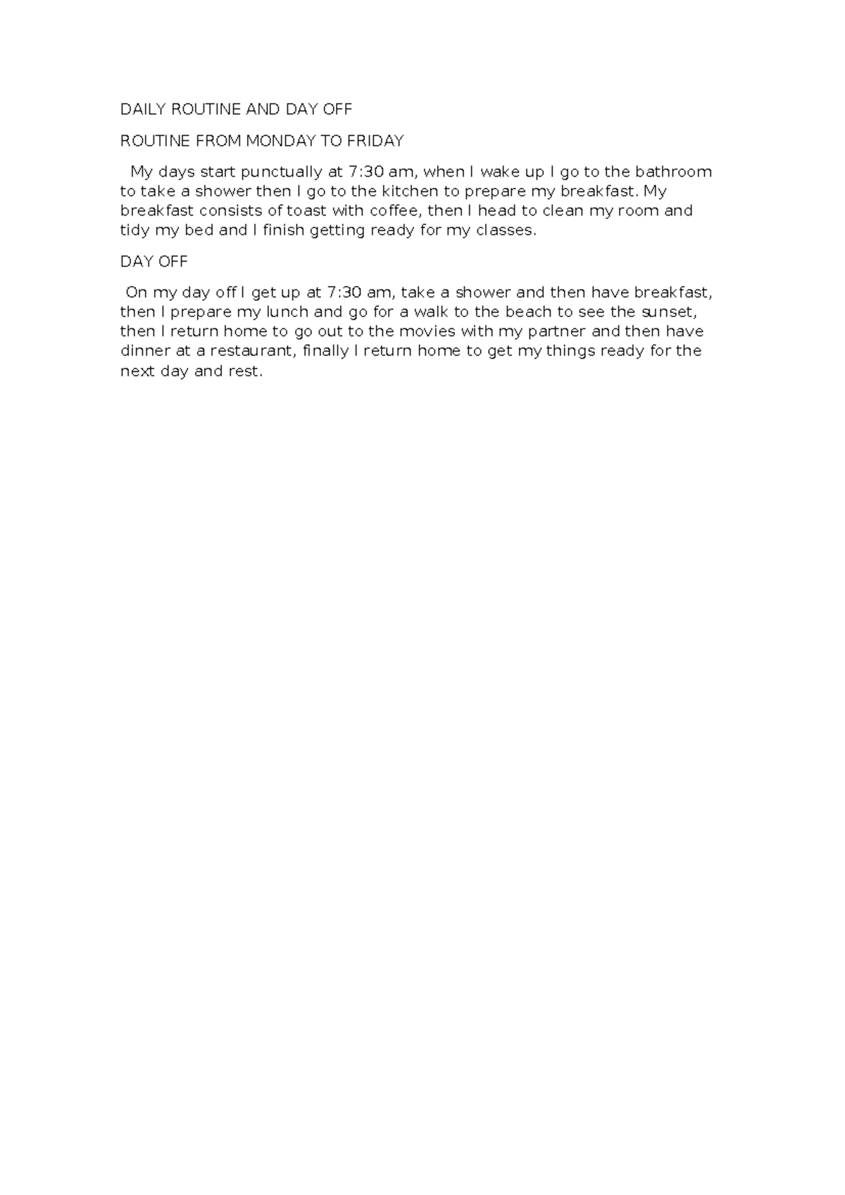 Daily Routine AND DAY OFF - DAILY ROUTINE AND DAY OFF ROUTINE FROM ...