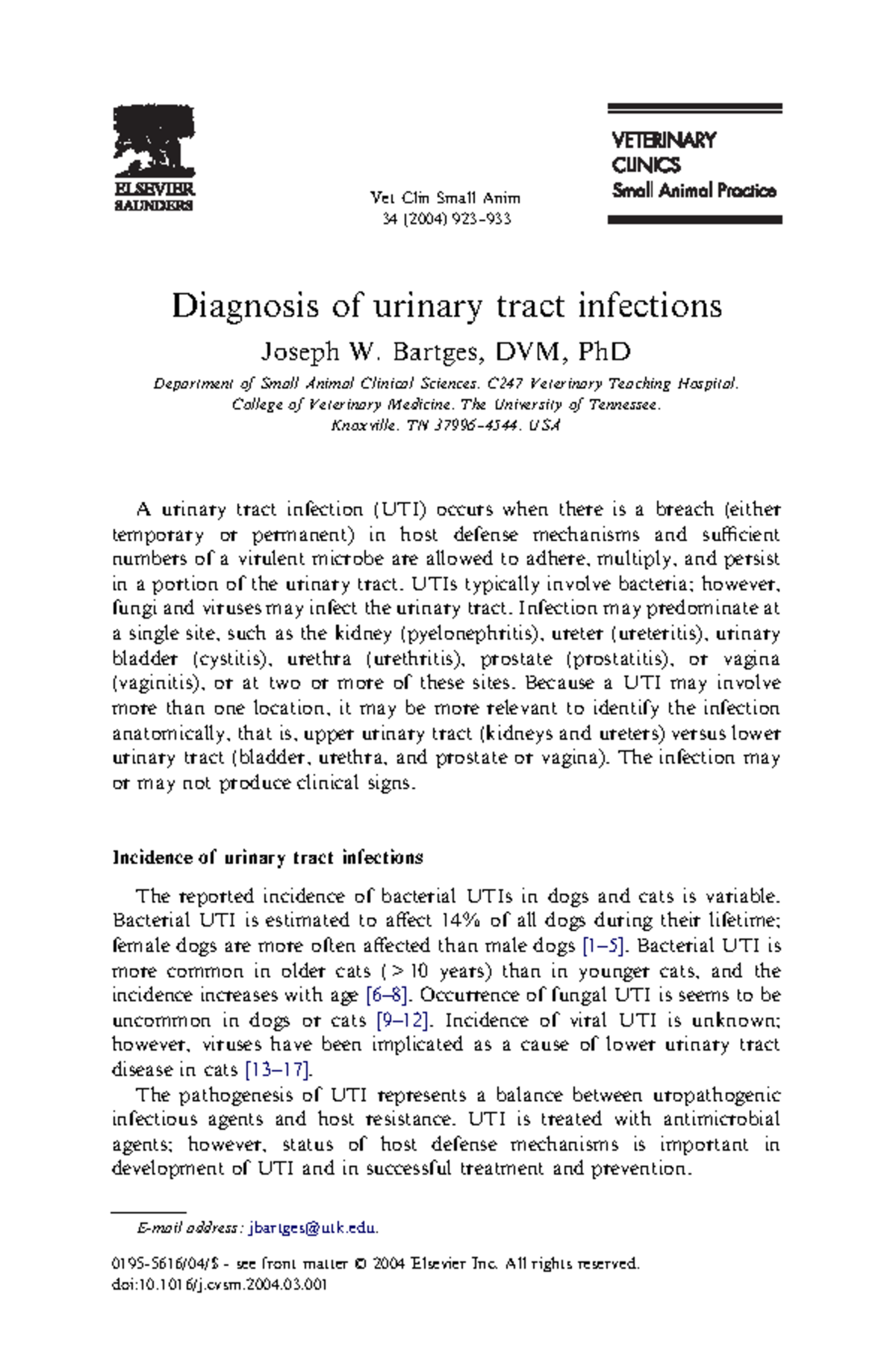 Diagnosis of urinary tract infections - Bartges, DVM, PhD Department of ...