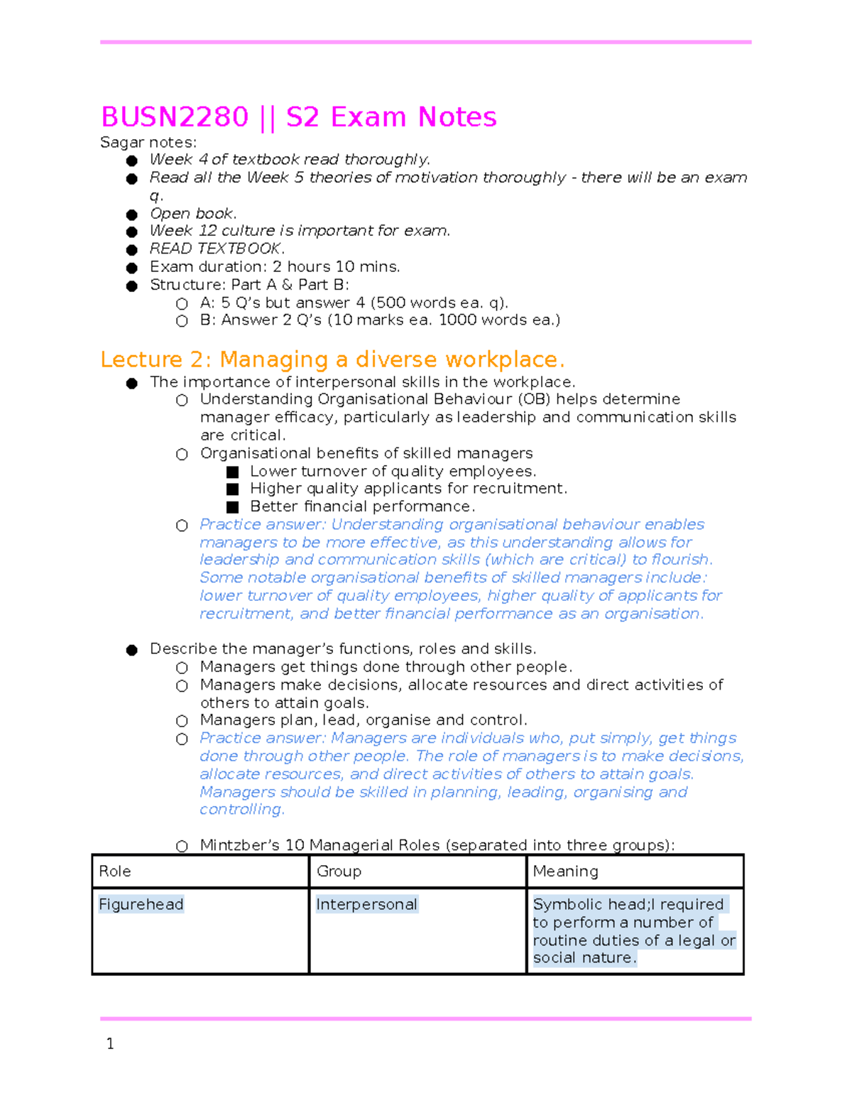 PW Notes - BUIS2250 - Notre Dame - Studocu