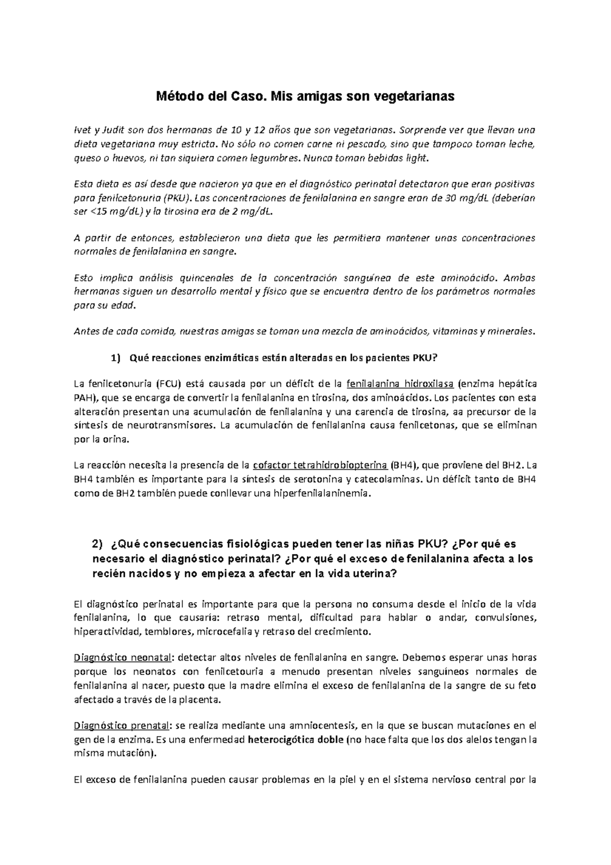Método del Caso 3 - Cas pràctic de bioquimica. - Método del Caso. Mis ...