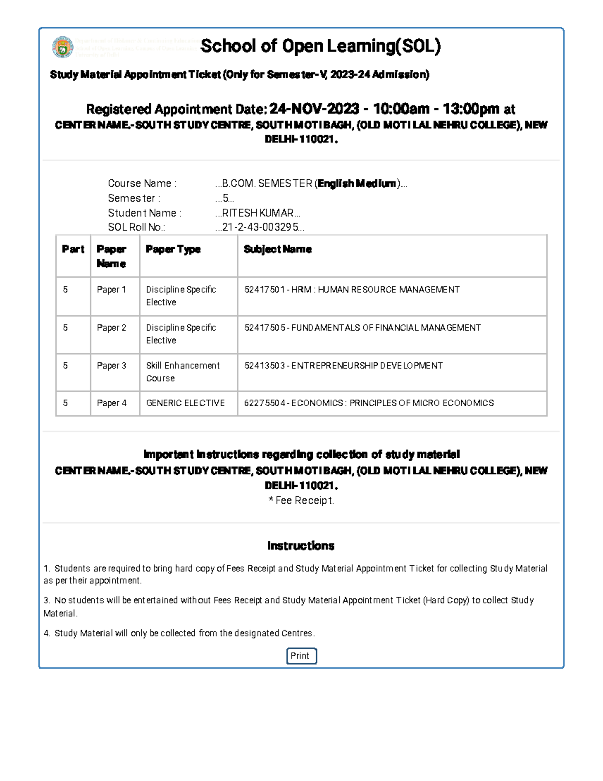 SOL Study Material Appointment - School of Open Learning(SOL) Study ...