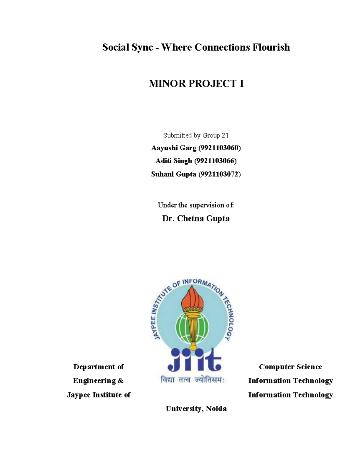 Minor-1 Project Report - Social Sync - Where Connections Flourish MINOR ...