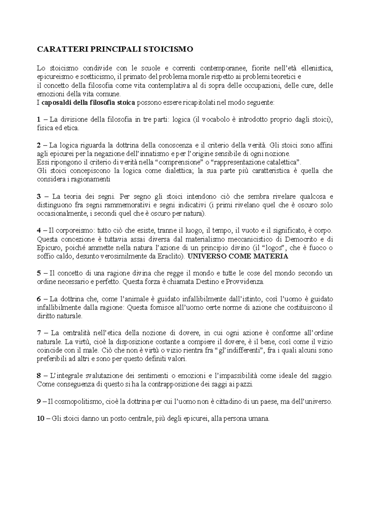 Filosofia classica - CARATTERI PRINCIPALI STOICISMO Lo stoicismo ...