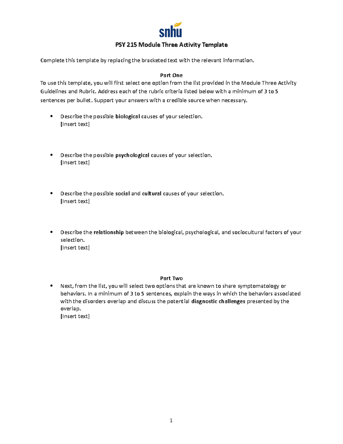 PSY 215 Module Three - mod 3 - PSY 215 Module Three Activity Template Complete this template by ...