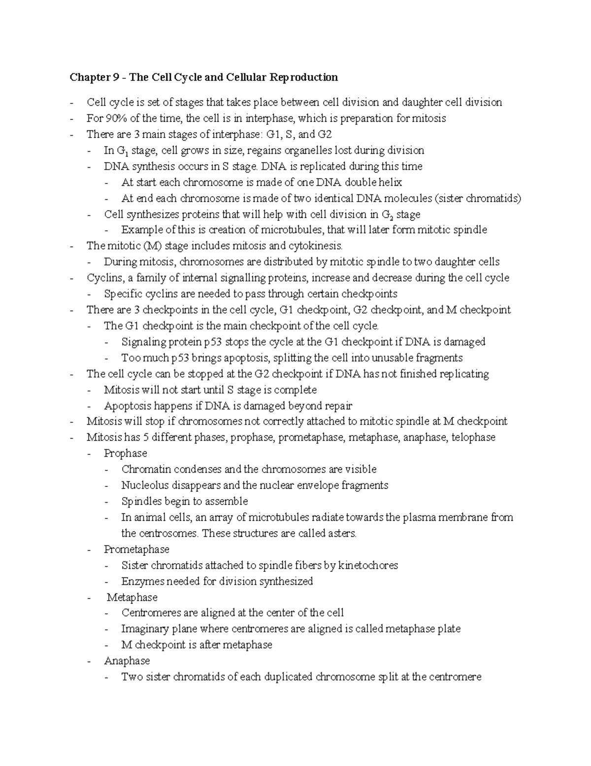 Quarter 3 Test Study Guide - Chapter 9 - The Cell Cycle and Cellular ...