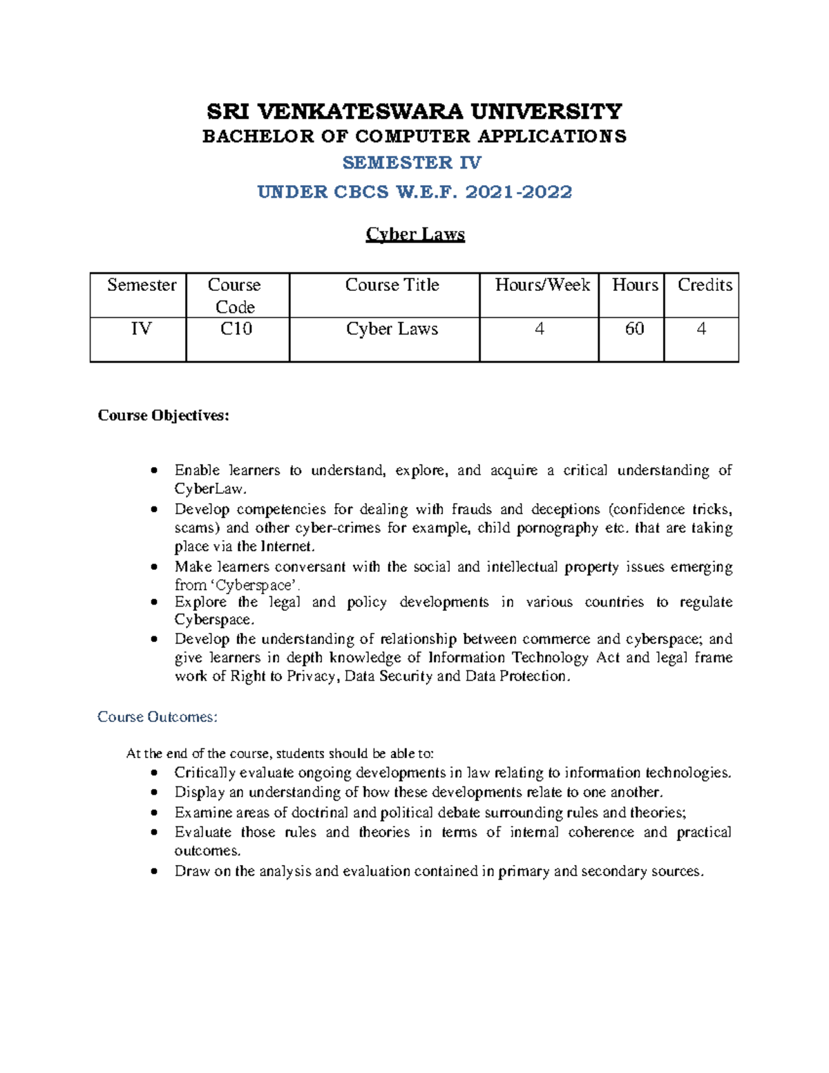 BCA IV SEM - this the syllabus - SRI VENKATESWARA UNIVERSITY BACHELOR ...