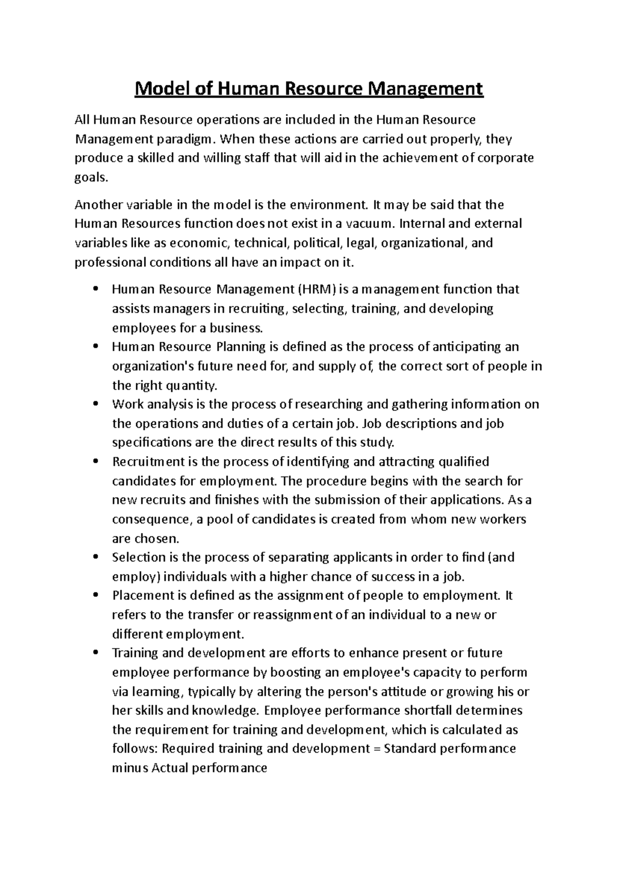 Model of Human Resource Management - When these actions are carried out ...