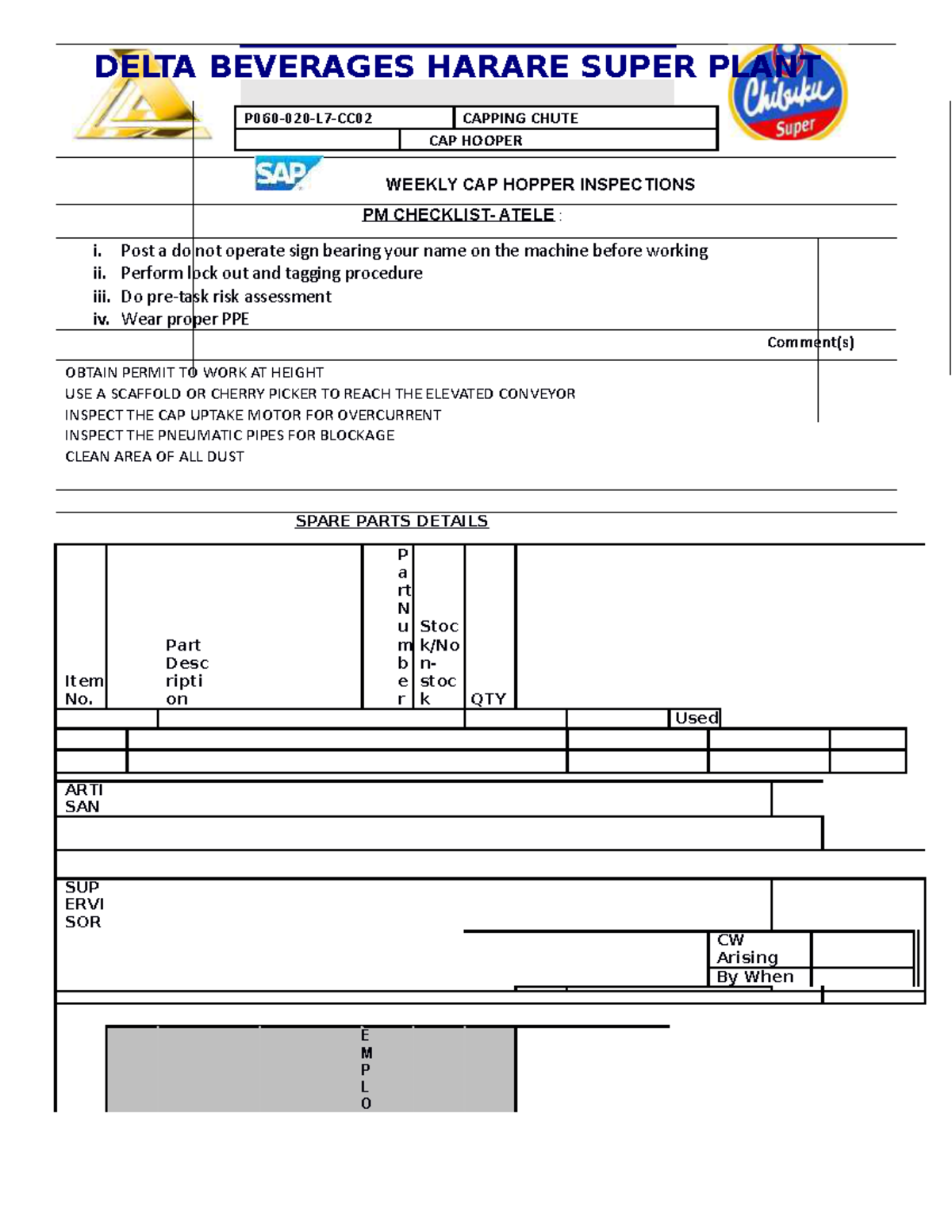 Cap hooper schedules - any - DELTA BEVERAGES HARARE SUPER PLANT P060 ...
