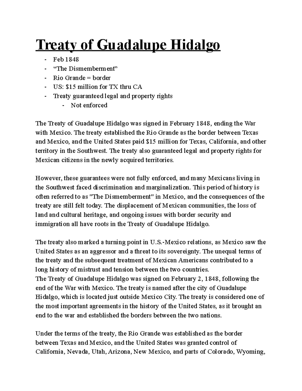 111111 Treaty of Guadalupe Hidalgo key questions - Treaty of Guadalupe ...