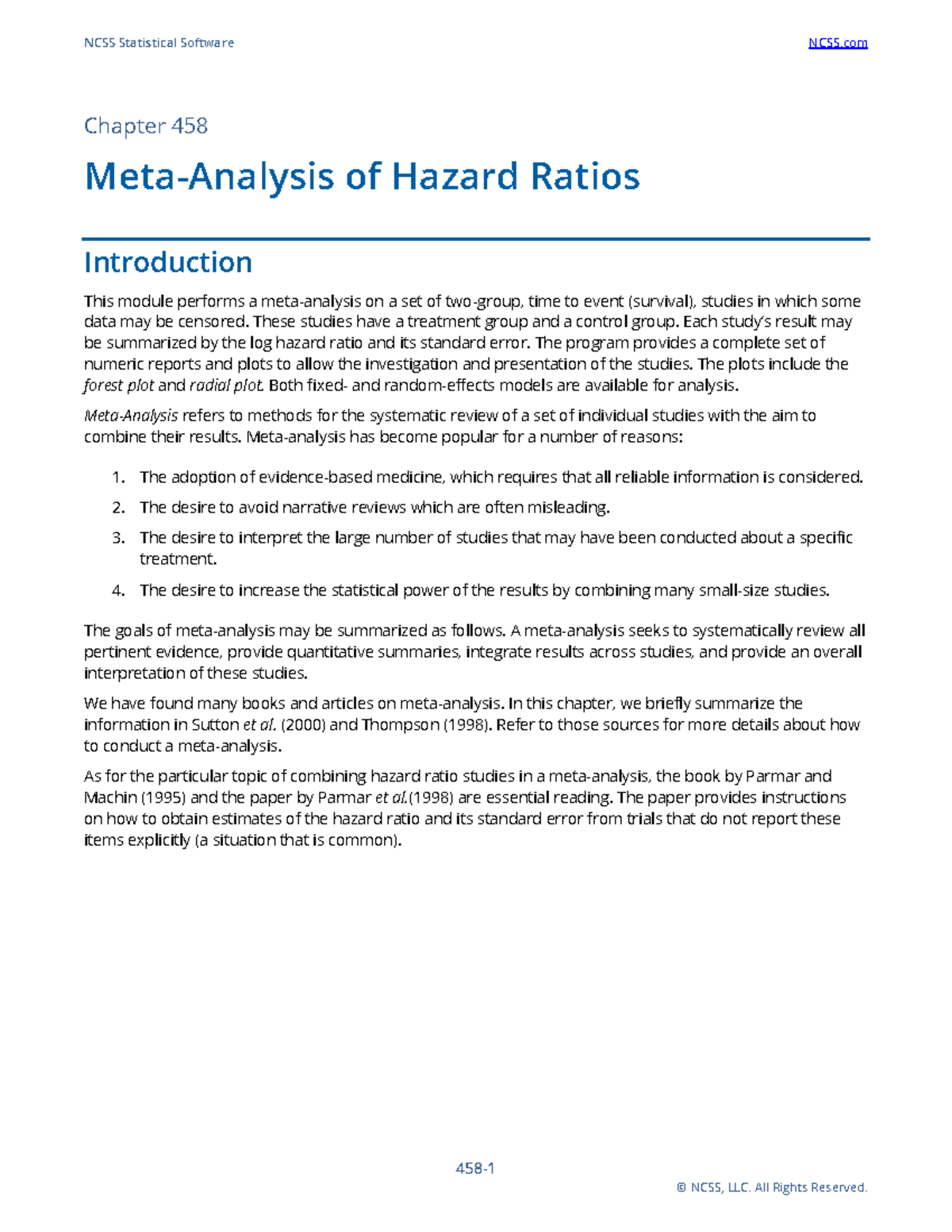 Meta-Analysis of Hazard Ratios - 458- Chapter 458 Meta-Analysis of Hazard Ratios Introduction ...