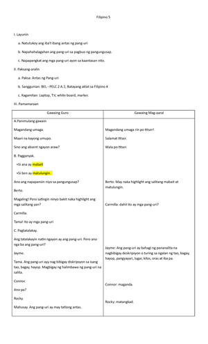 ESP Co1 - Lesson Plan - I. Most Essential Learning Compentency: Naipahahayag ang pagsang-ayon o ...