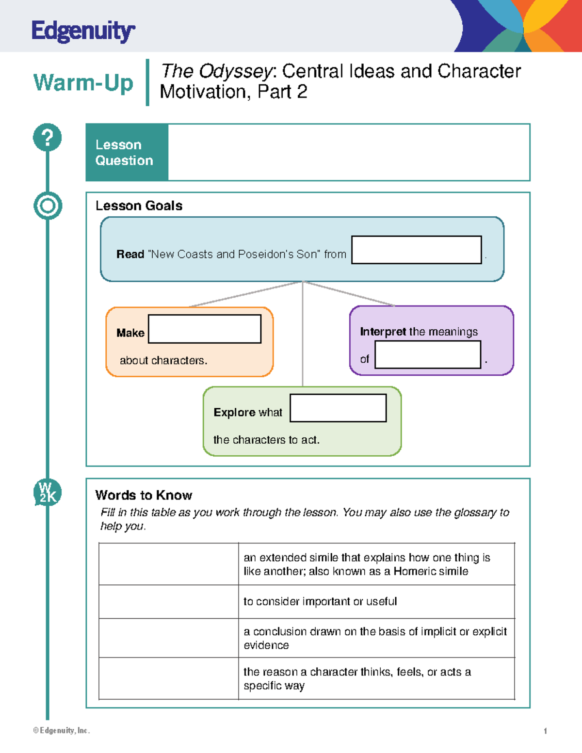 Accelerated English - Unit 1 Topic 2 - W 2 K Lesson Question ? Lesson ...