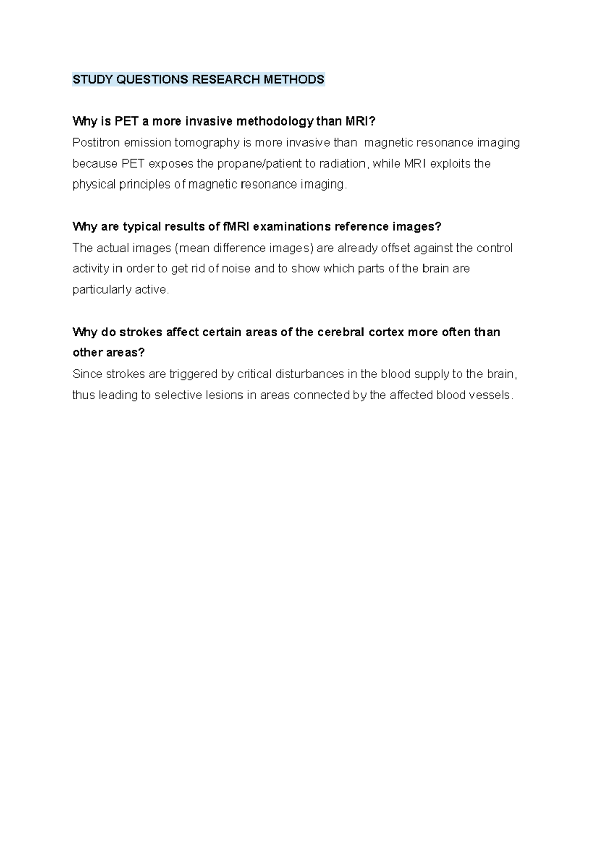 Study questions - Research methods - STUDY QUESTIONS RESEARCH METHODS ...