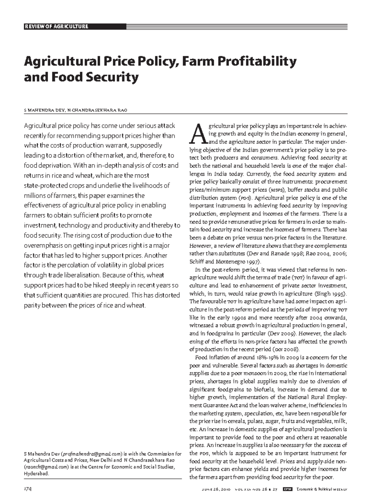 Agricultural Price Policy Farm Profitability - REVIEW OF AGRICULTURE ...
