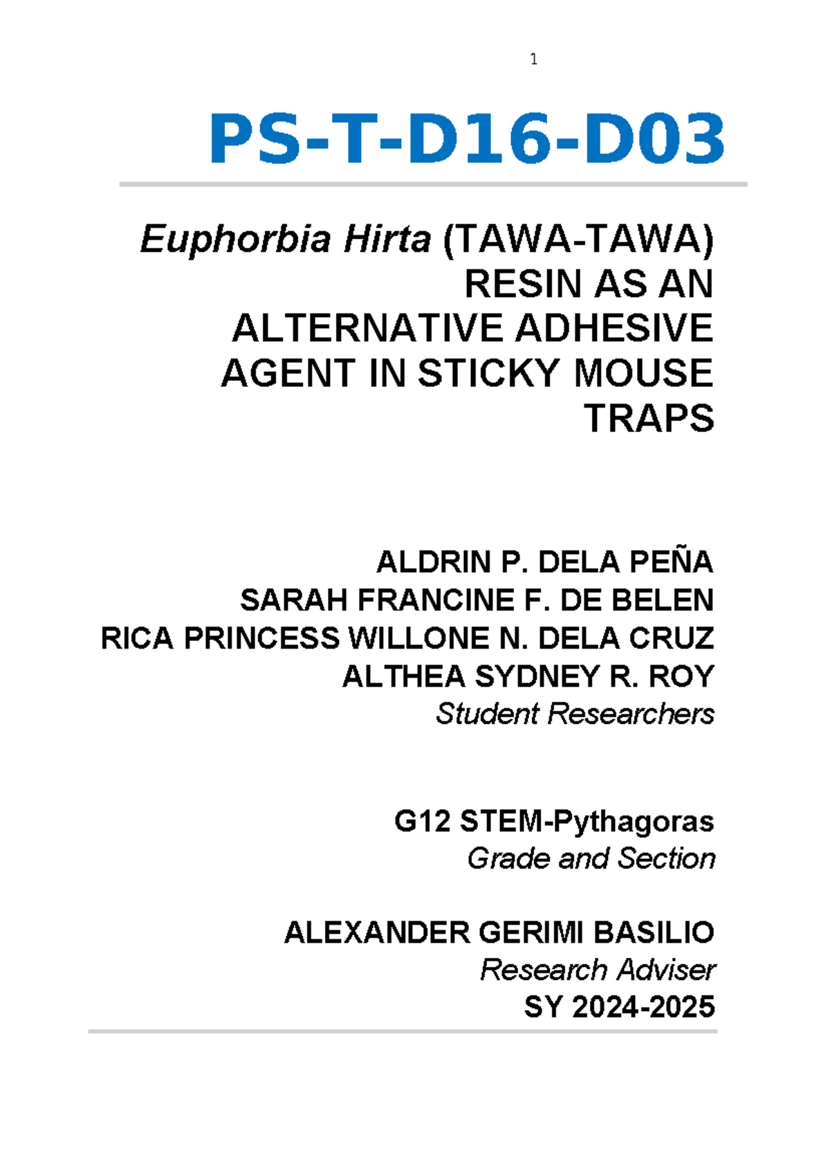 Final proect - practical research - PS-T-D16-D Euphorbia Hirta (TAWA-TAWA) RESIN AS AN ...