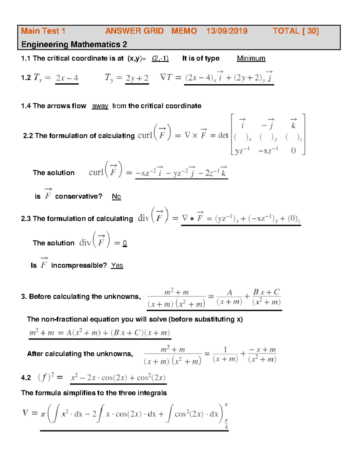 Main Test Memo M2 2019 - Test - Main Test 1 ANSWER GRID MEMO 13/09/2019 ...
