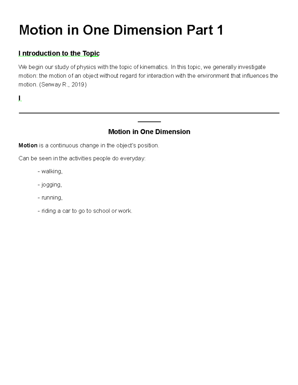 1.2 Motion in One Dimension Part1 PHYS 111- Calculus-Based Physics ...