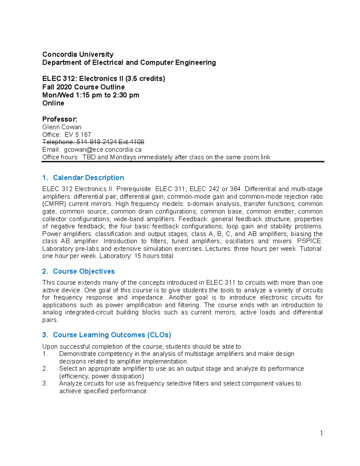 ELEC 312 Outline 2020 - Concordia University Department of Electrical ...