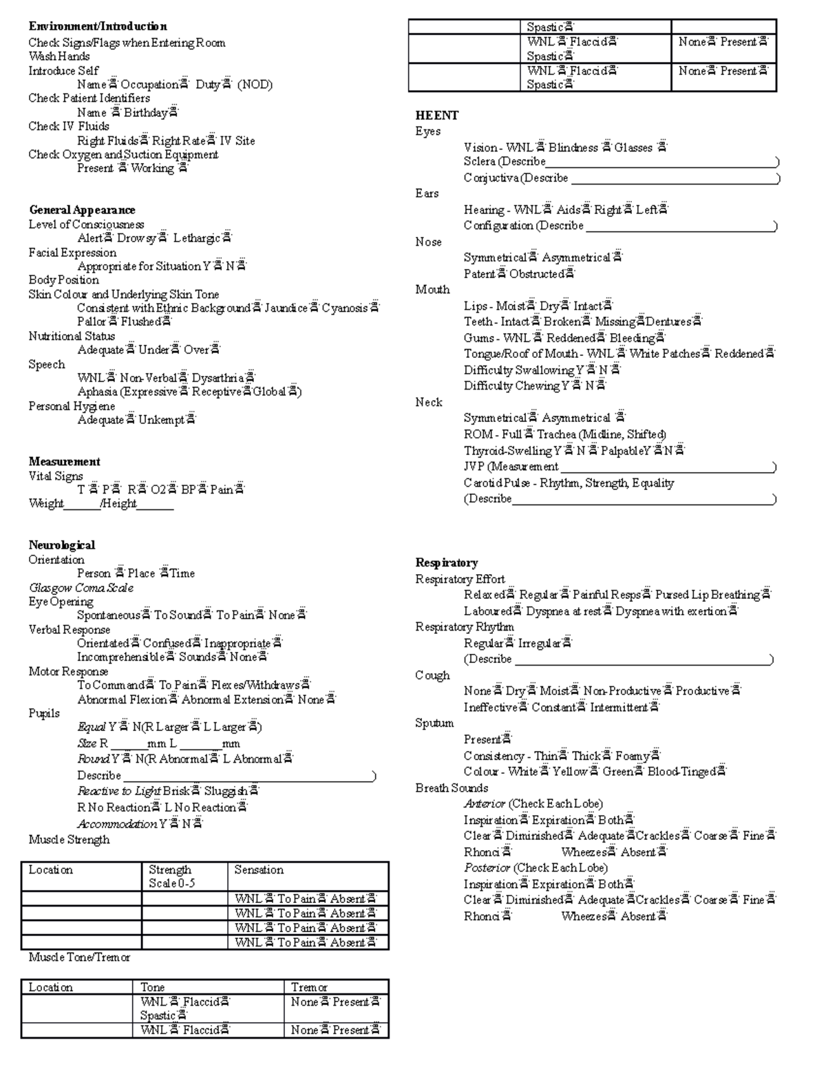 1512L Clinical Physical Assessment Bedside Sheet 2 - Environment ...