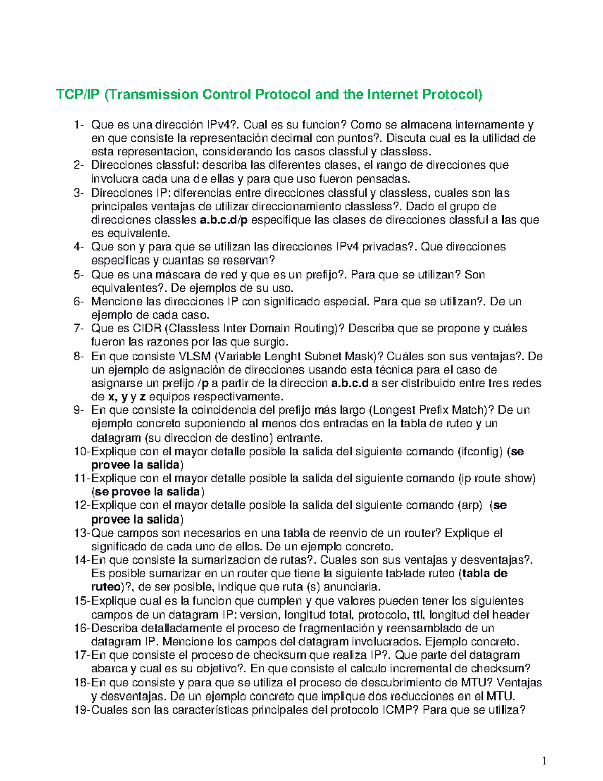 Preguntas y respuestas Redes 1 - TCP IP - TCP/IP (Transmission Control Protocol and the Internet ...