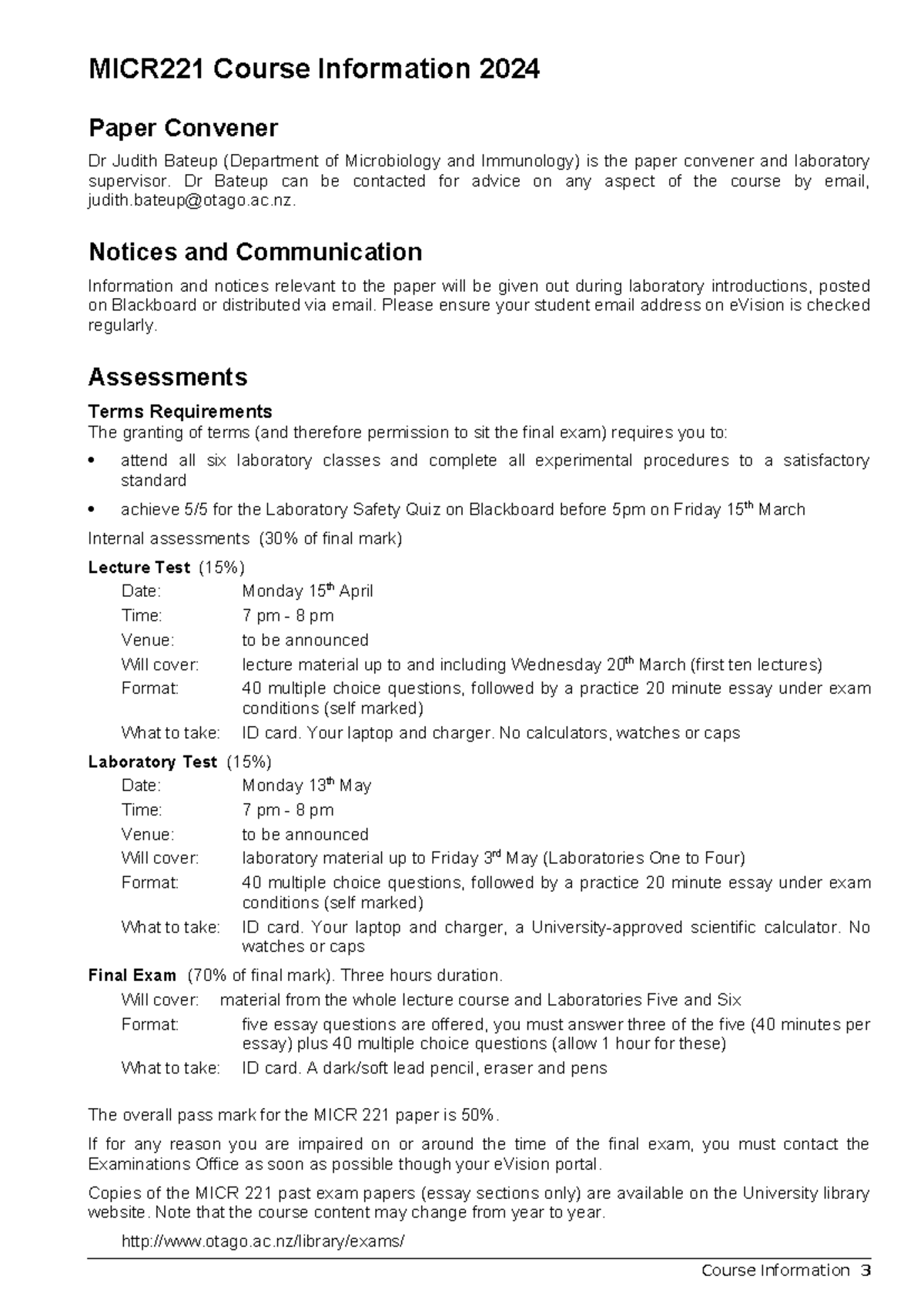 MICR221 Paper Information 2024 - MICR221 Course Information 2024 Paper ...