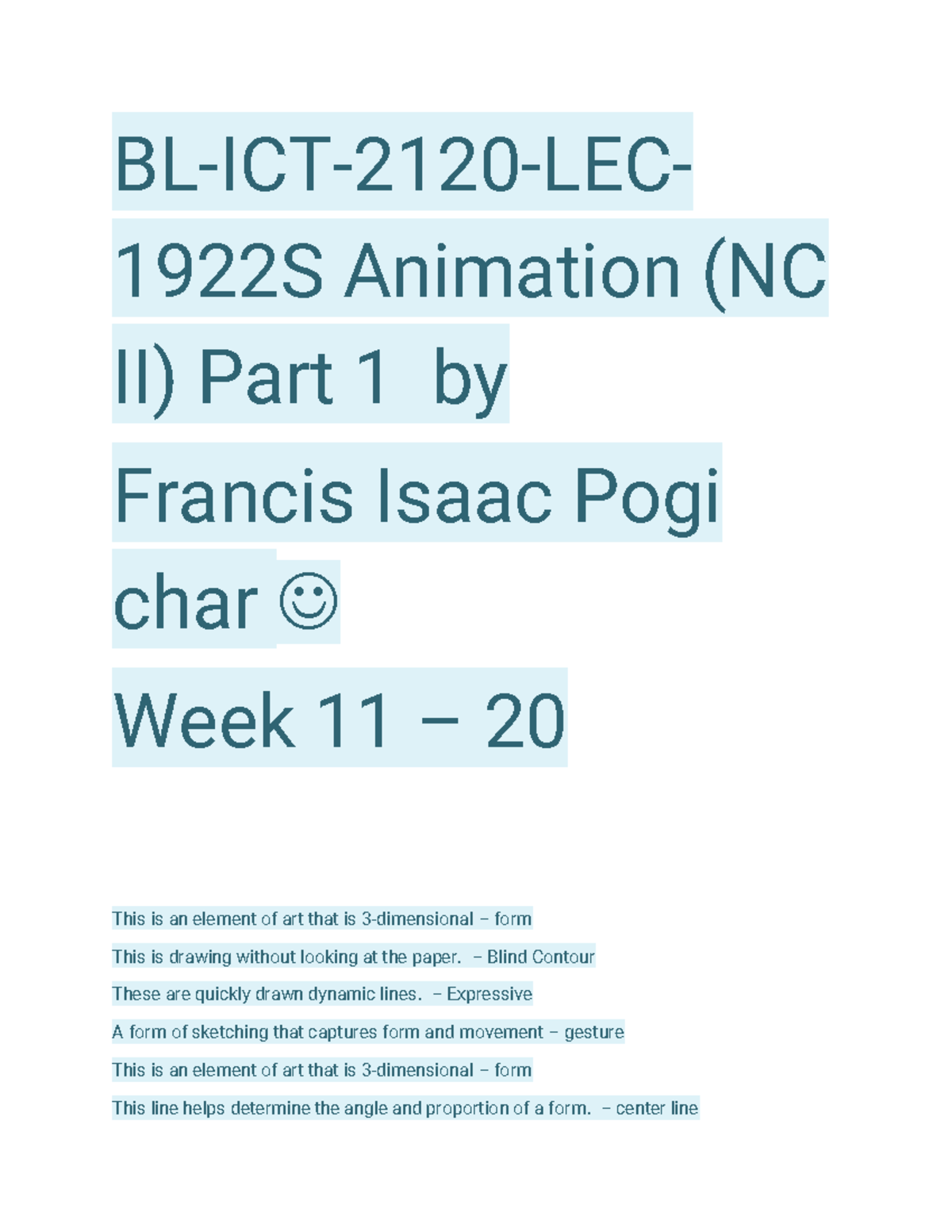 Pdfcoffee - enjoy - BL-ICT-2120-LEC- 1922S Animation (NC II) Part 1 by Francis Isaac Pogi char ...