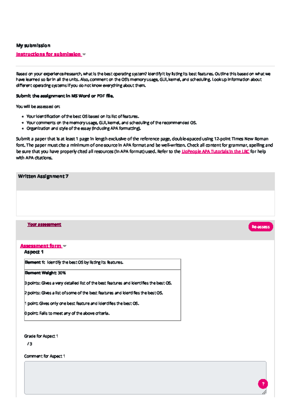 Written Assignment assessment Unit 7 - My submission Instructions for submission Based on your ...
