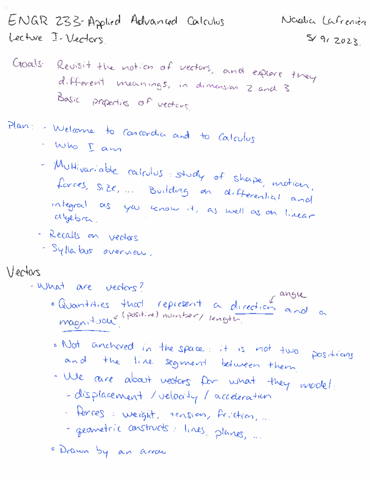 Lecture 1 - Vectors - ENGR 233 - Studocu