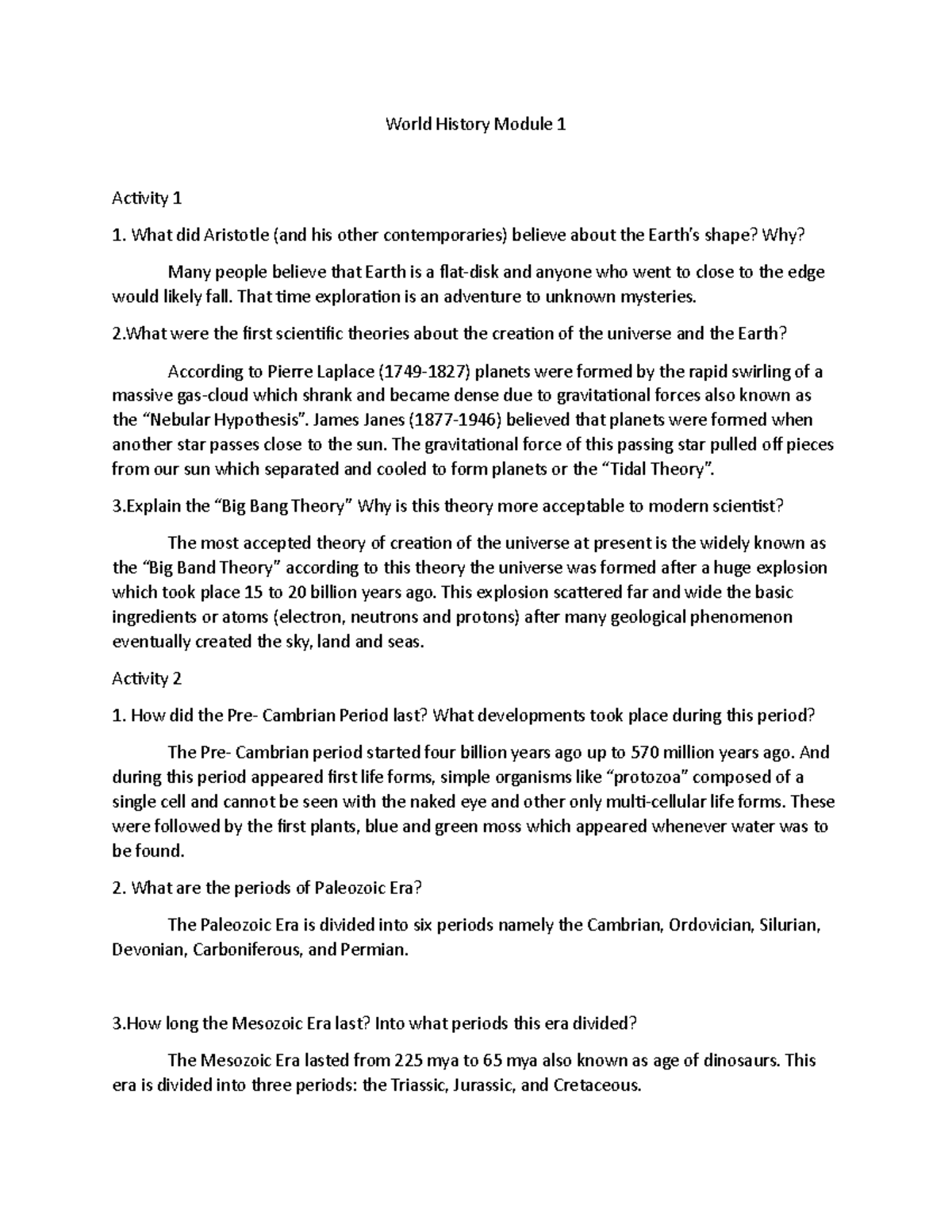 Module 1 answer - Good for study. - World History Module 1 Activity 1 ...