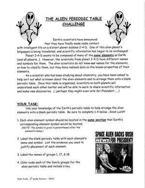 Lab 3 Alien Periodic Table - LAB 3: An Alien Periodic Table Purpose: To ...