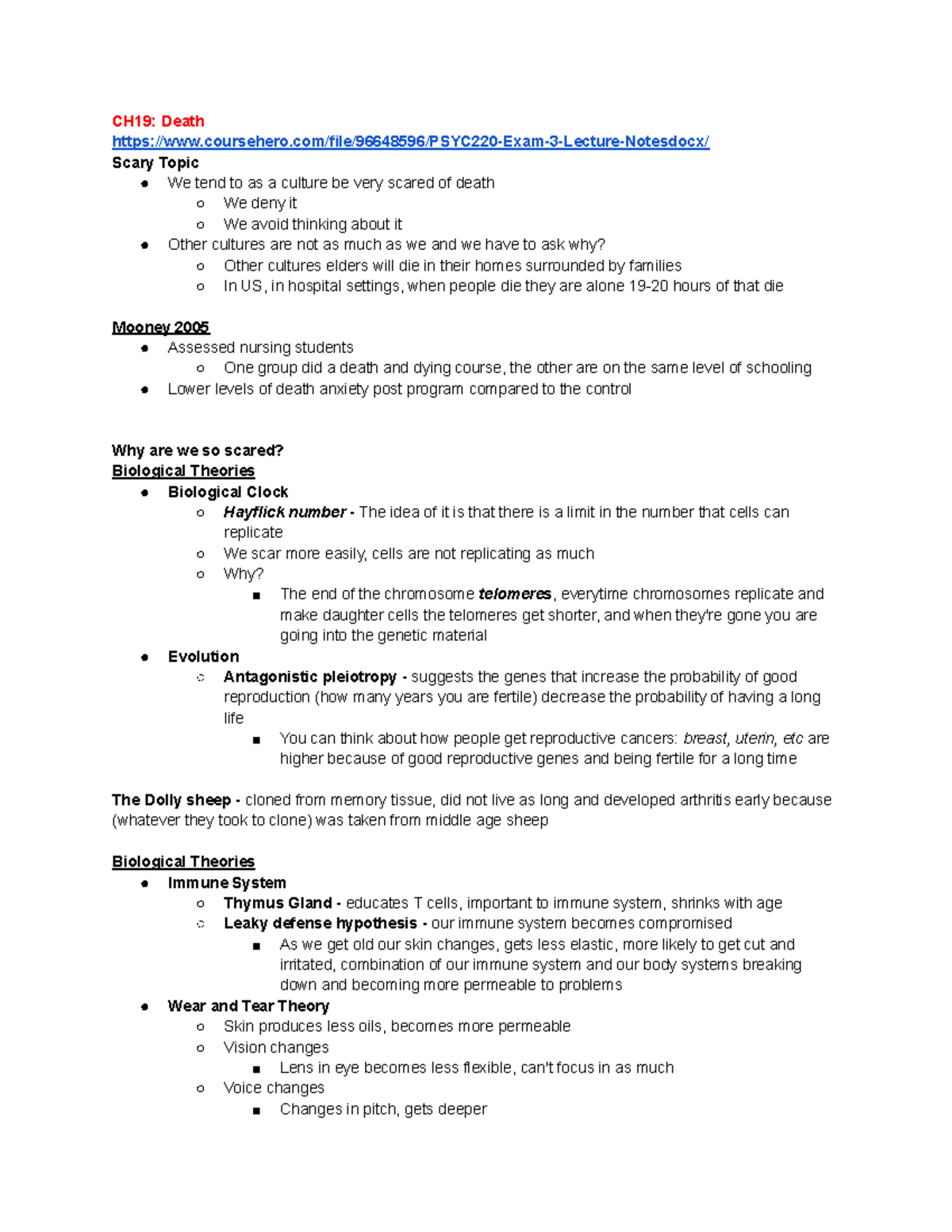 CH19 Death - Lecture Notes and Practice Materials - CH19: Death - Studocu