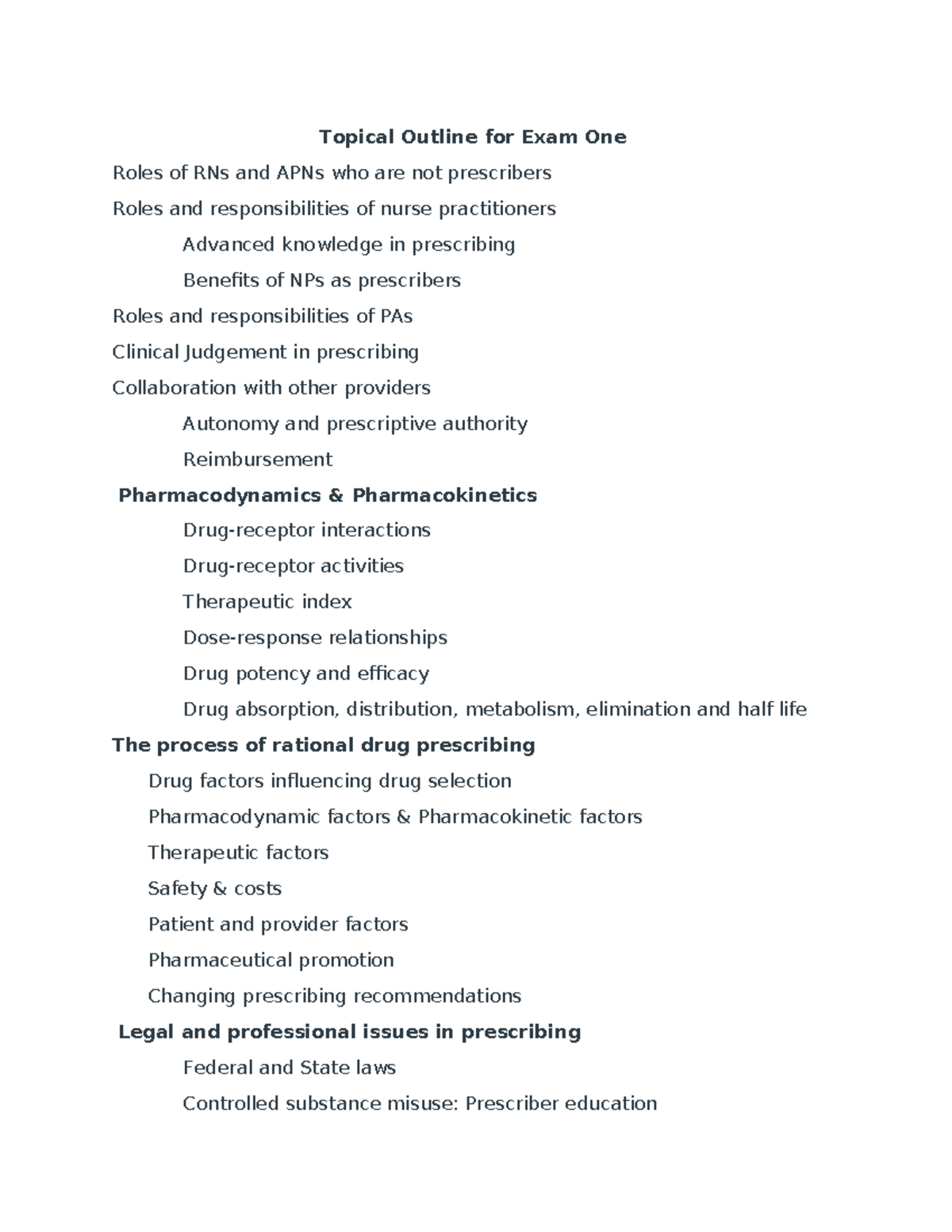 Topical Outline for pharm - Topical Outline for Exam One Roles of RNs ...
