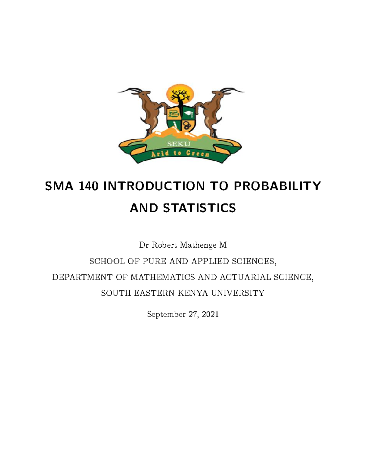 SMA 140 Introduction to probability and statistics - SMA 140 ...