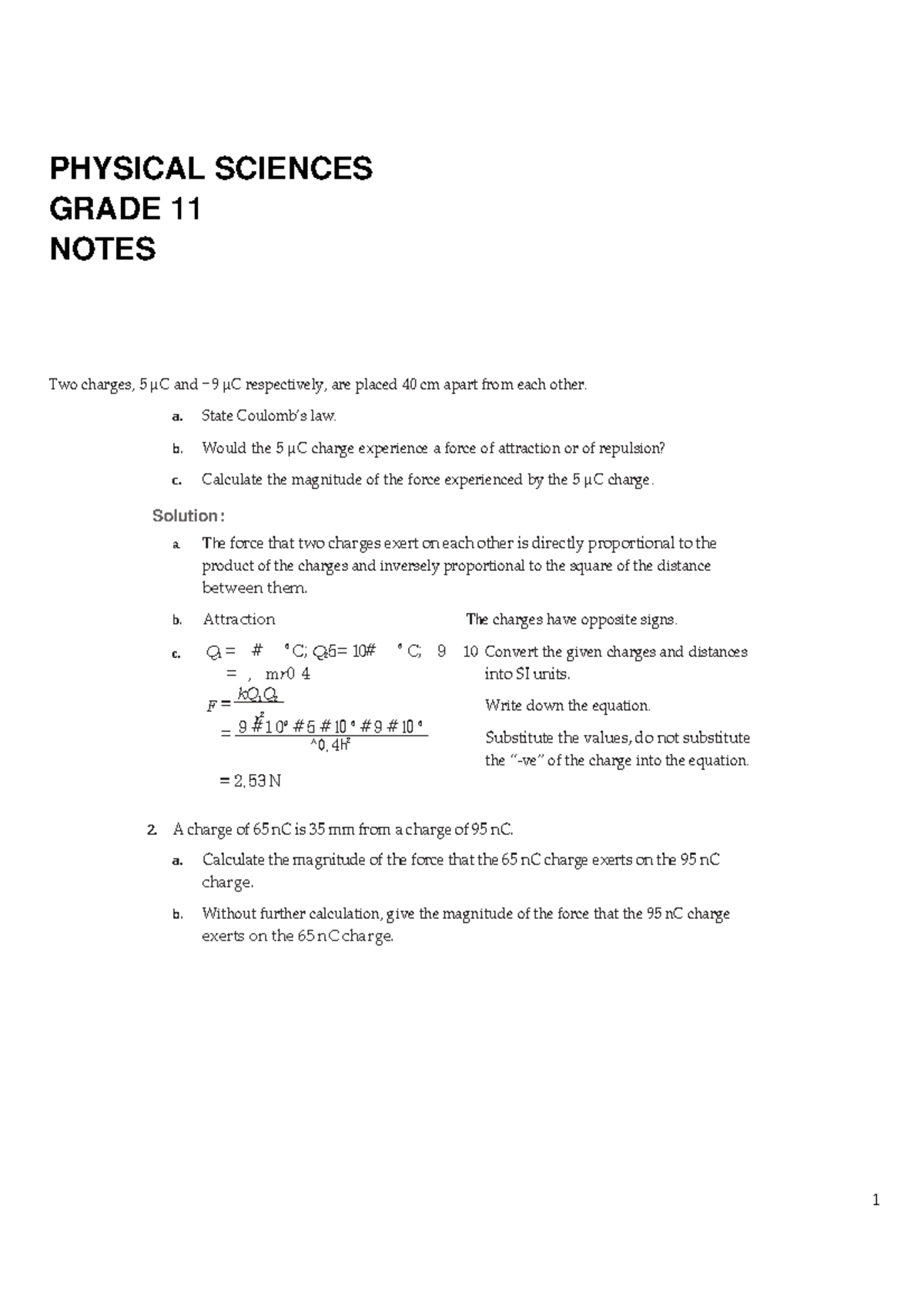 Physical Sciences Grade 11 Notes - PHYSICAL SCIENCES GRADE 11 NOTES Two ...