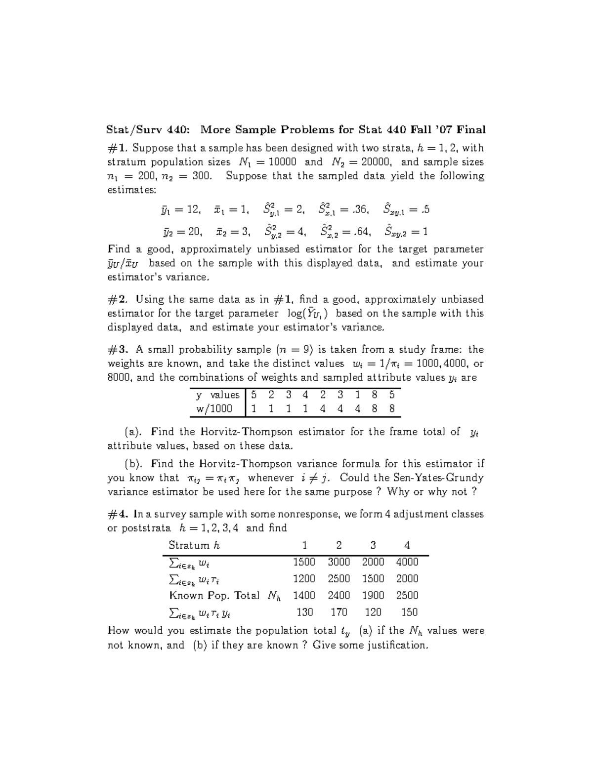 Exam 18 January, questions and answers - Stat/Surv 440: More Sample ...