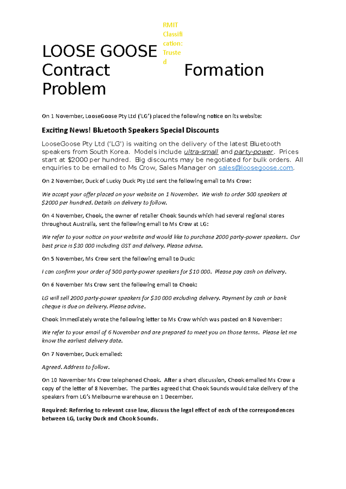 Loose Goose Problem+ Detailed Answer - LOOSE GOOSE Contract Formation ...