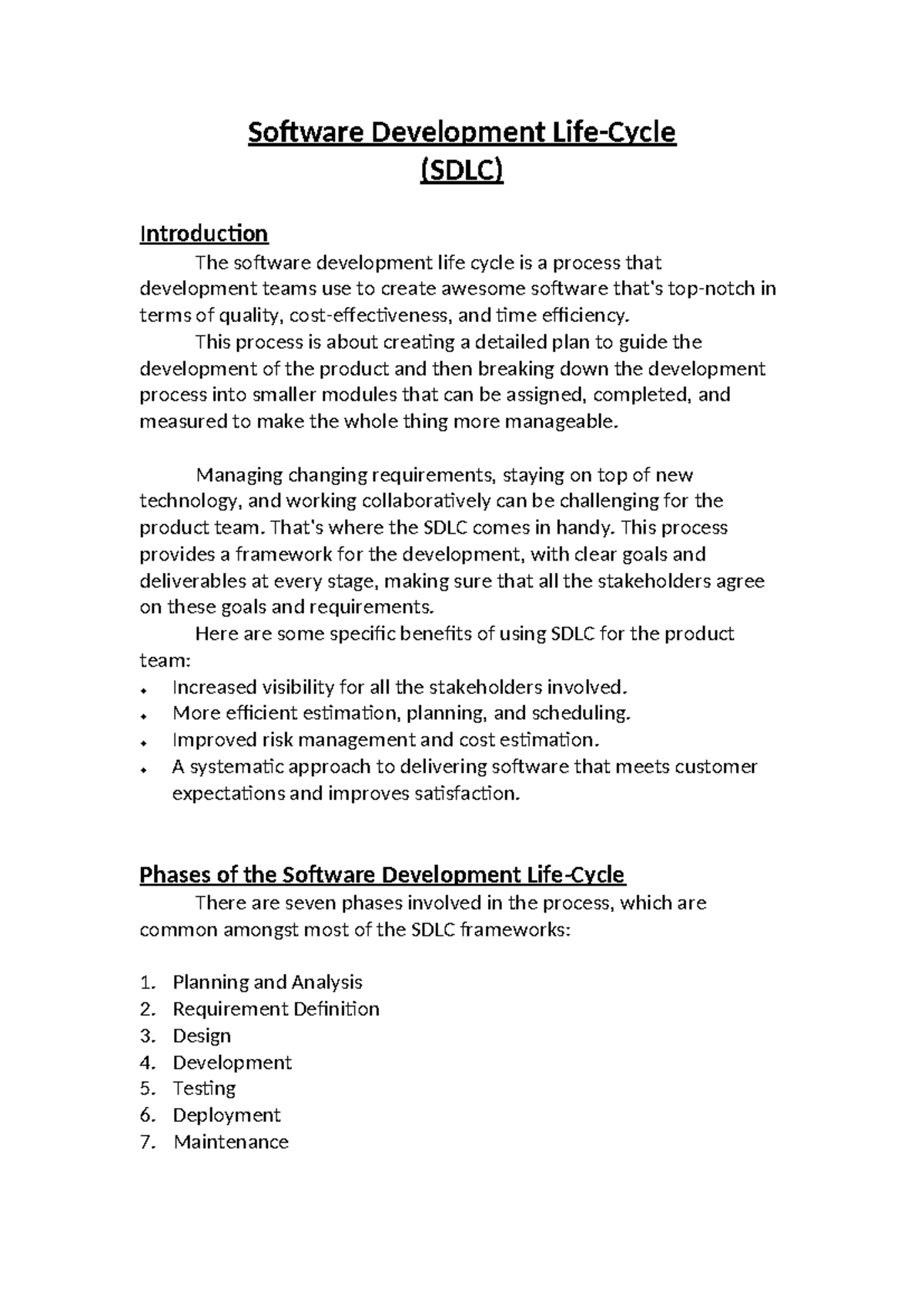Software Development Life Cycle - Software Development Life-Cycle (SDLC) Introduction The ...