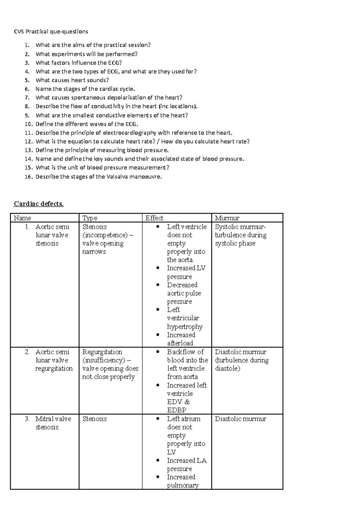 CVS, Respiration and Renal System - CVS Practical que-questions 1. What ...