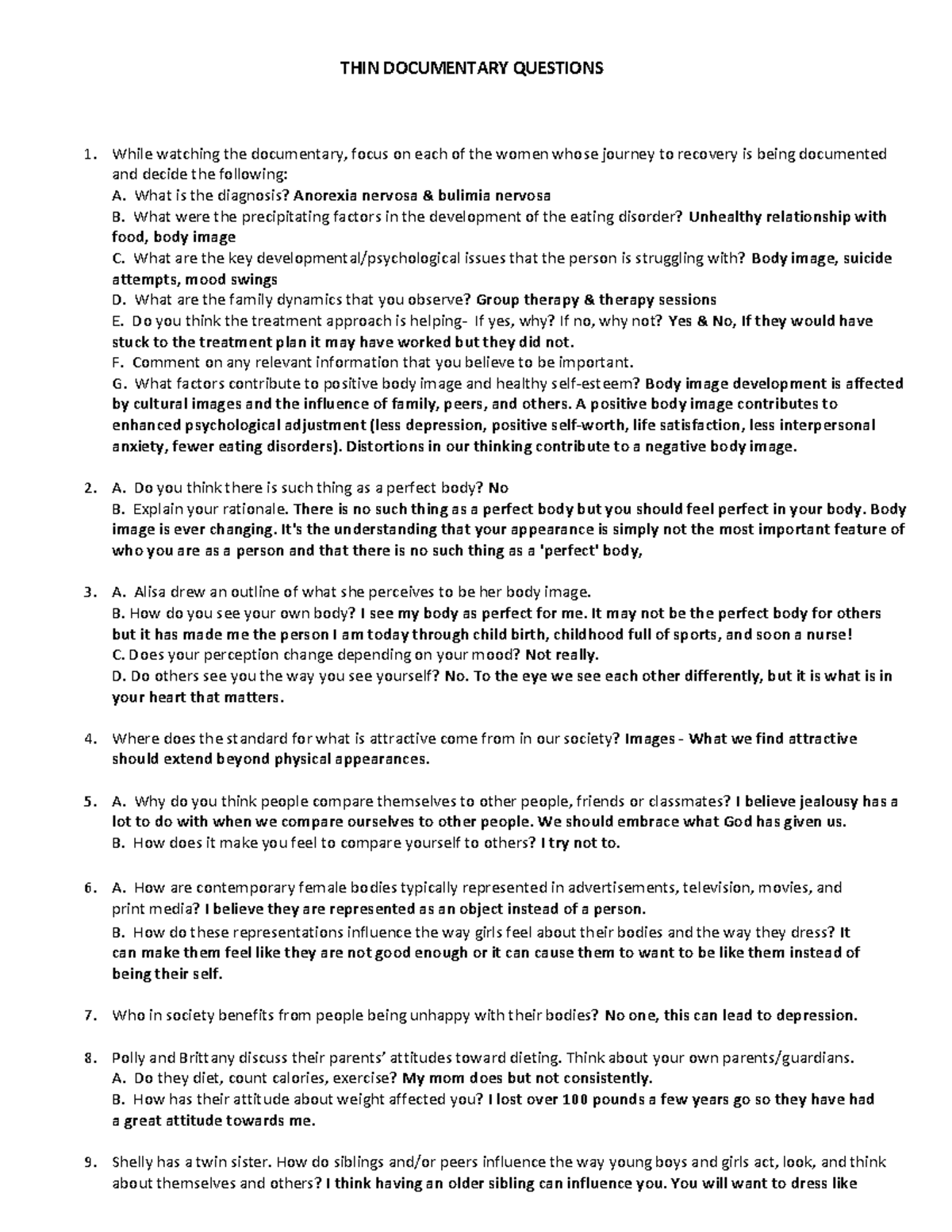 Thin Documentary Questions - THIN DOCUMENTARY QUESTIONS 1. While ...