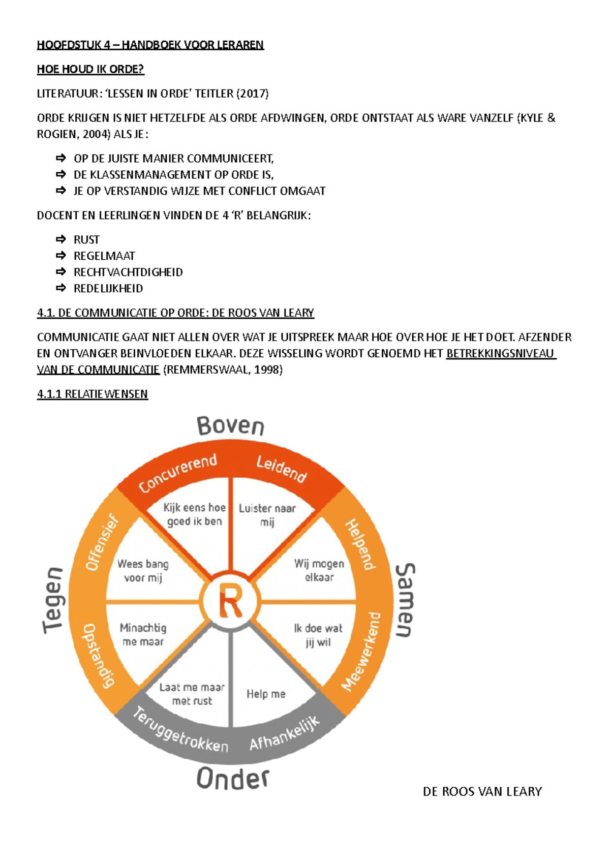 Handboek VOOR DE Leraar - Samenvatting Hoofdstuk 4 - HOOFDSTUK 4 ...