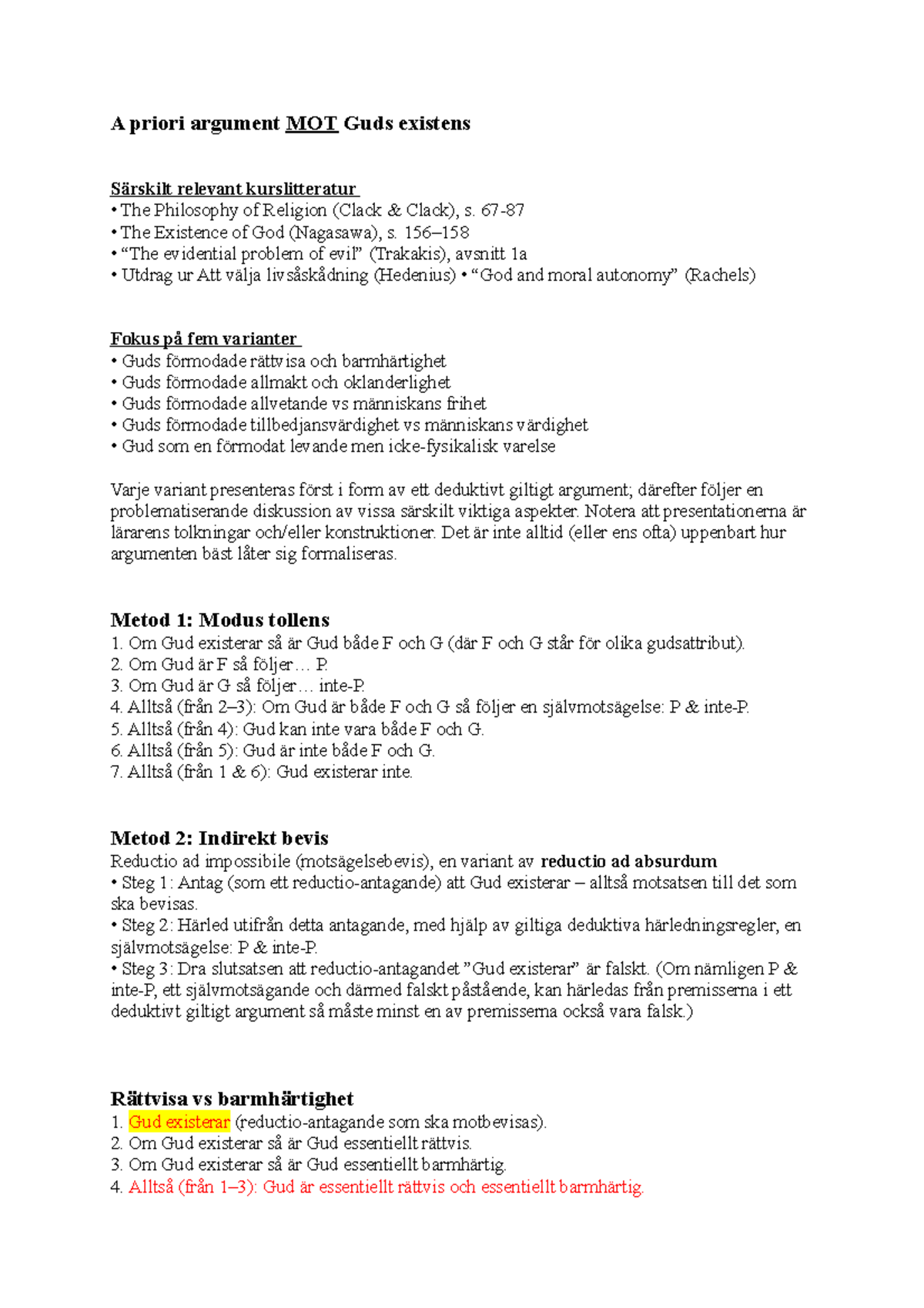 A priori argument MOT Guds existens - A priori argument MOT Guds ...