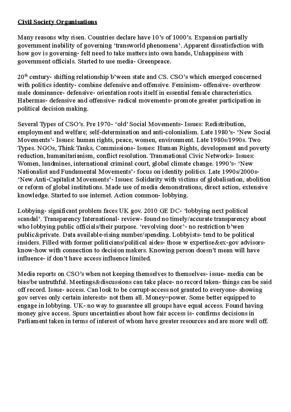 Cso plan - Grade: b - Civil Society Organisations Many reasons why ...