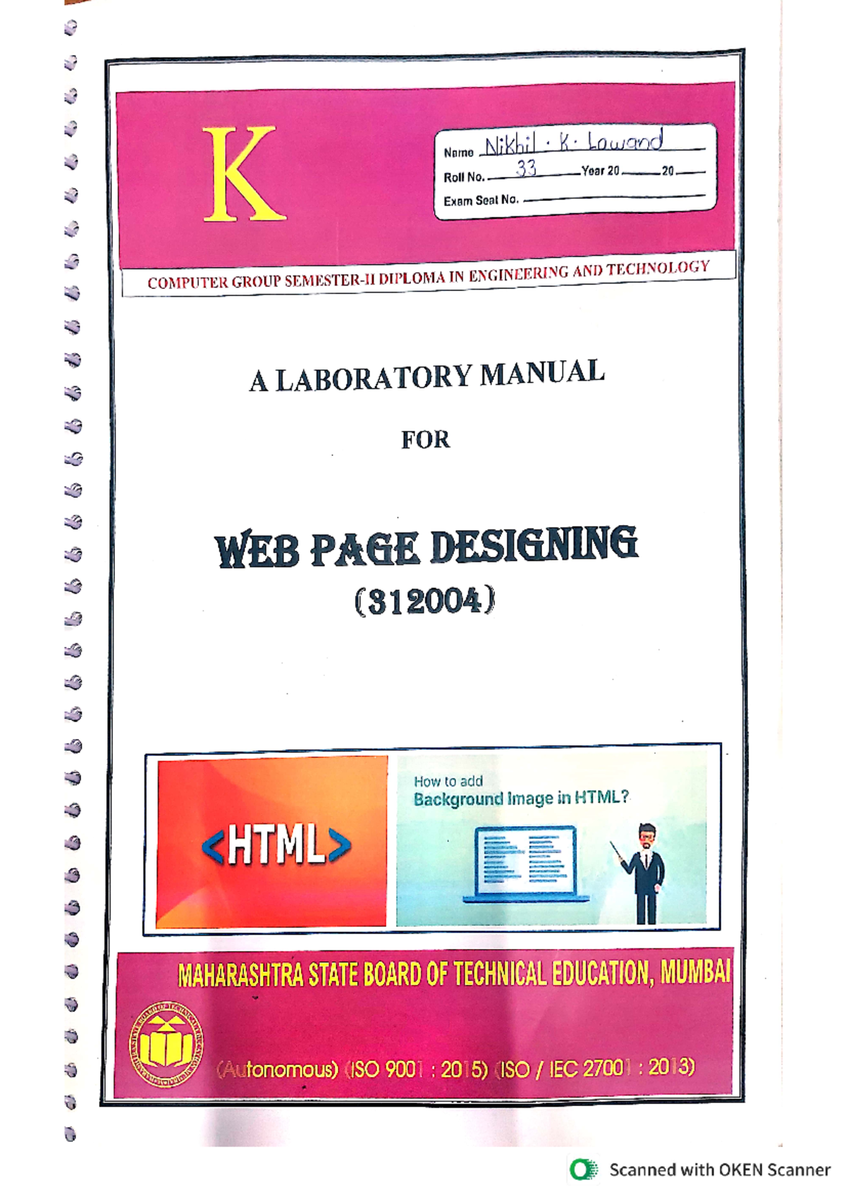 WPD 312004 Solved - K Name Nikhi . K Lawand Roll No. 33 Year 20 20 Exam Seat No. COMPUTER GROUP ...