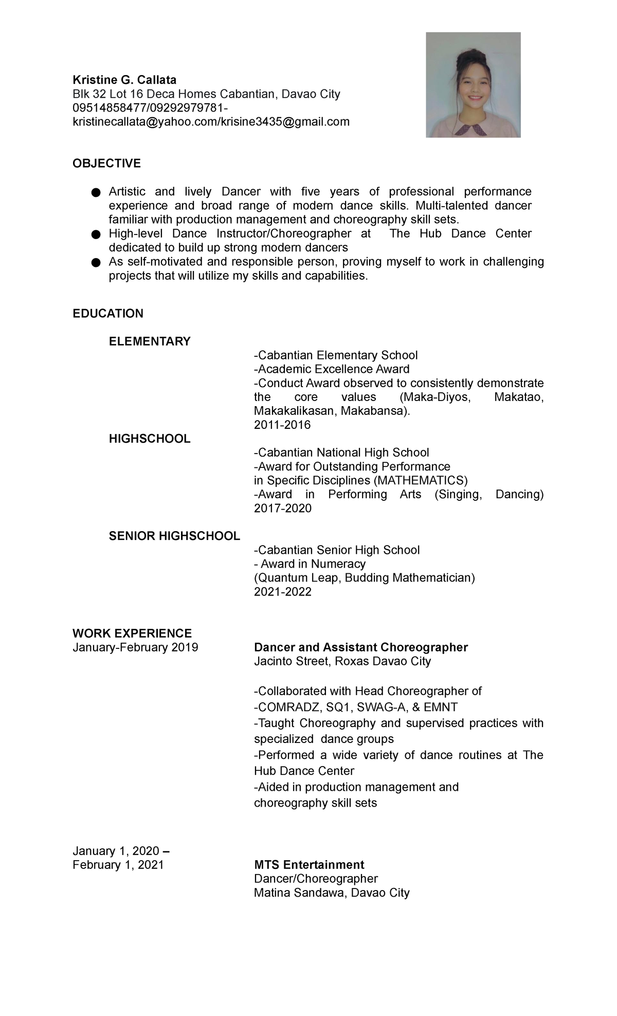 Kristine- Resume-copy - Kristine G. Callata Blk 32 Lot 16 Deca Homes ...