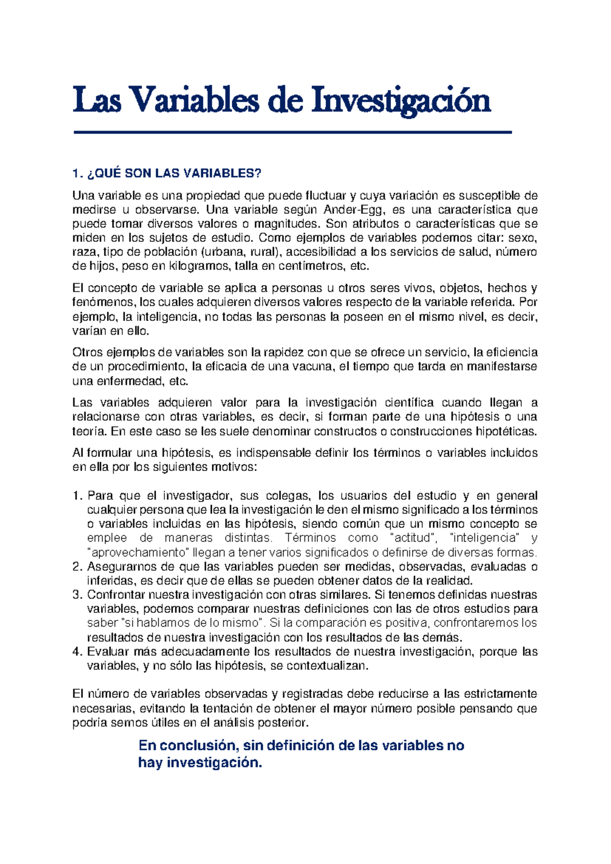 LAS Variables DE Investigación - Las Variables de Investigación 1. ¿QUÉ ...